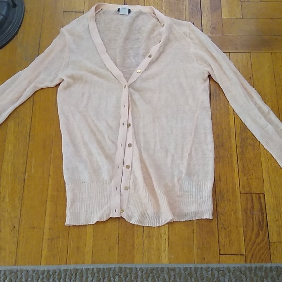 J. Crew | Sweaters | Rare J Crew Linen Shell Pink Gold Buttons Cardi ...
